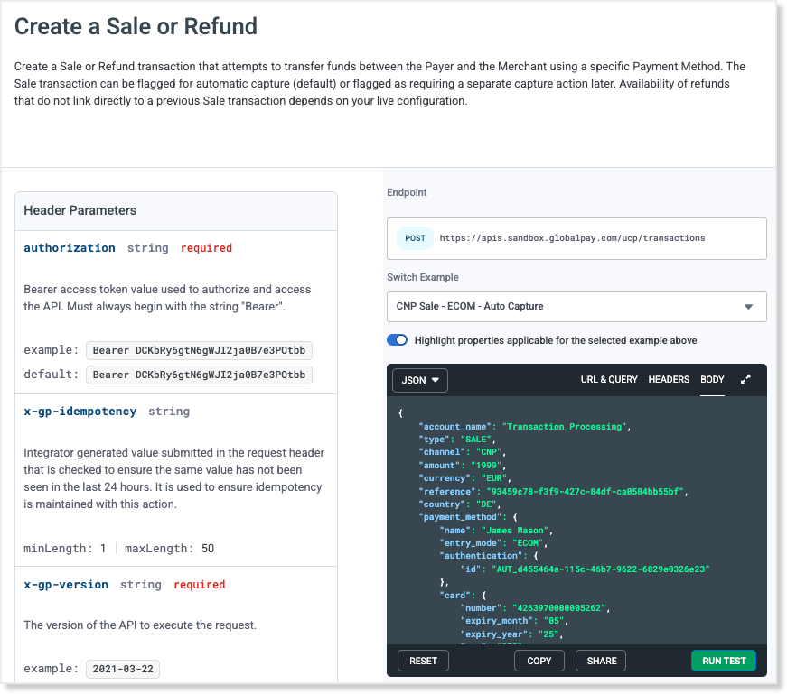 API Explorer | Global Payments